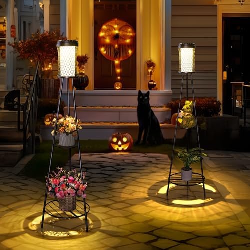 Amazon.com: 2 Pack Metal Solar Floor Lights Outdoor with Plant Stands ...
