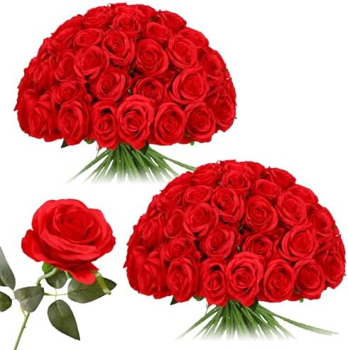 Amazon.com: Wiwiqing 50 Pcs Artificial Roses Flowers Bulk Realistic ...