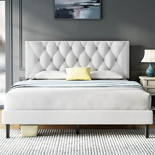Molblly Full Size Platform Bed Frame with Adjustable Headboard, Linen ...
