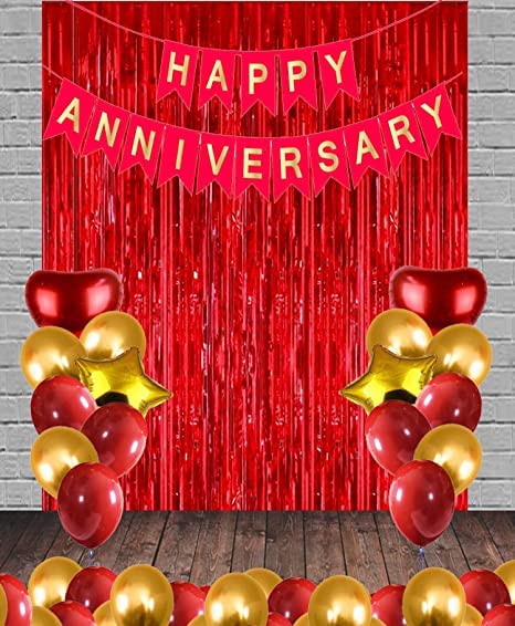 Dinipropz Happy Anniversary Red Gold Combo Banner with Confetti ...
