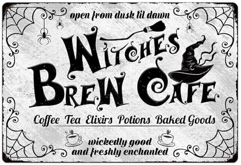 Amazon.com: Witches Brew Cafe Vintage Metal Signs Halloween Decorations ...