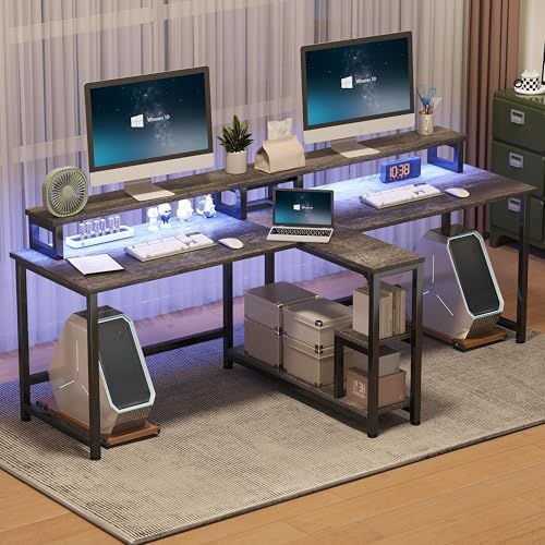 Amazon.com: COTUBLR Two Person Desk with Monitor Stand, 83.7 Inch Extra ...