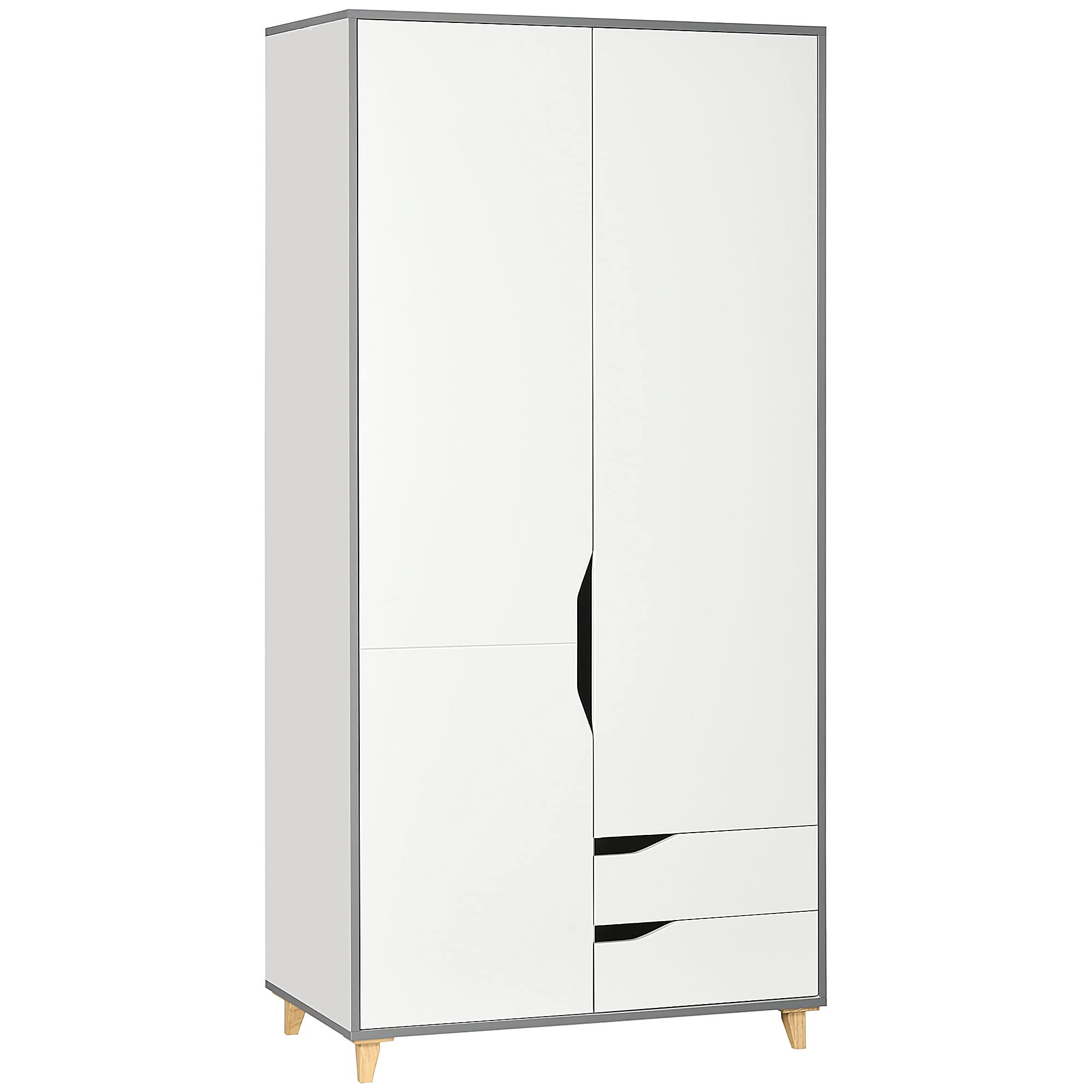 HOMCOM 2 Door Wardrobe with 2 Drawers, Storage Cupboard with Clothes ...