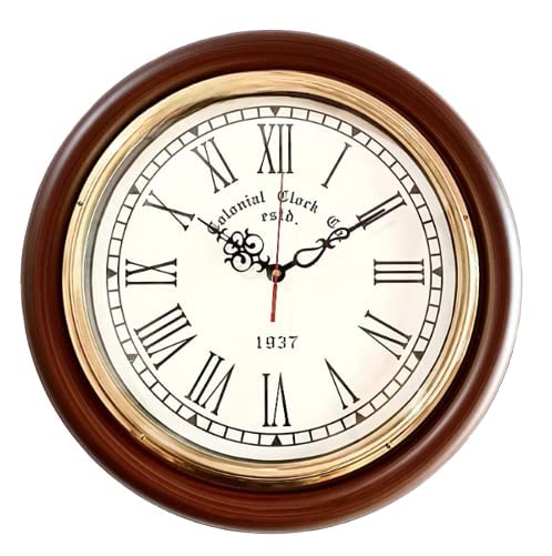 Buy Round Shape Antique Wall Clock with Brown Wooden Wall Clock Roman ...