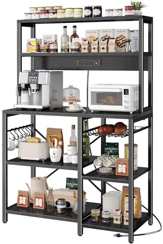 Amazon.com: SUPERJARE Bakers Rack with Power Outlet, 35.4 Inches Coffee ...