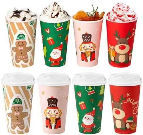 Amazon.com: Umigy 60 Pcs Christmas Coffee Cups with Lids 16 oz ...