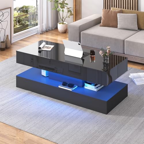 Amazon.com: 47.3IN Modern LED Coffee Table, Black/White Coffee Table ...