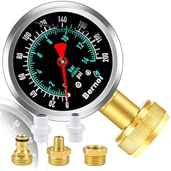 Bernoi Liquid Filled Water Pressure Gauge Kit with 5 Parts, 0-200 Psi ...
