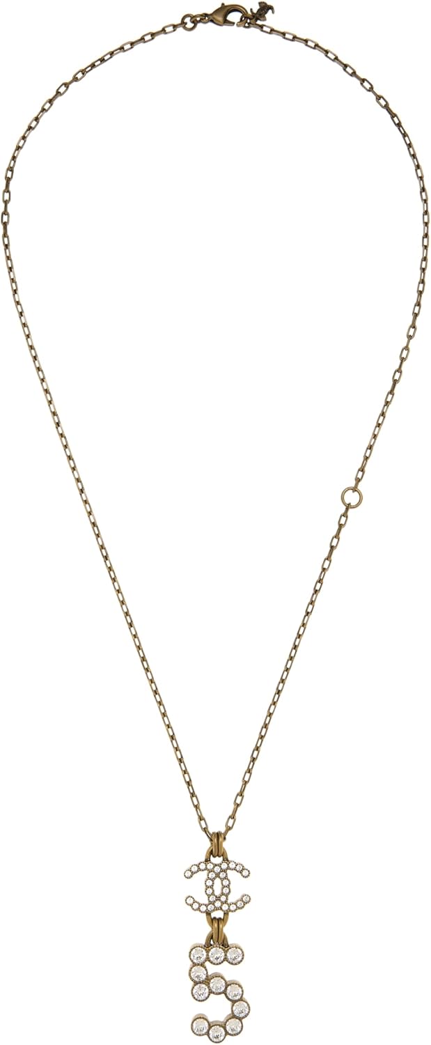 Amazon.com: Chanel, Pre-loved Gold Crystal 'CC' No. 5 Necklace, Gold ...