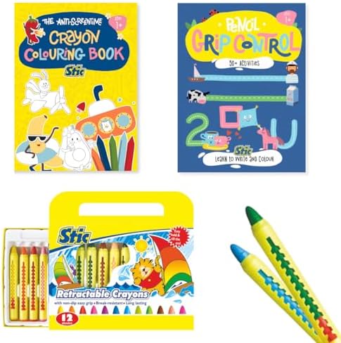 Stic 12 Retractable Unbreakable Crayon Colouring Book Grip Contro Baby ...