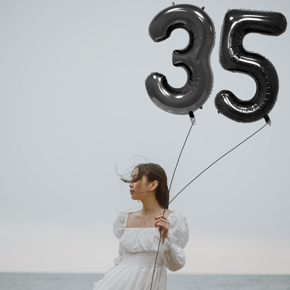 QWEQWE Black Number 35 Balloons 40″ Foil Number Balloon 35th Birthday ...