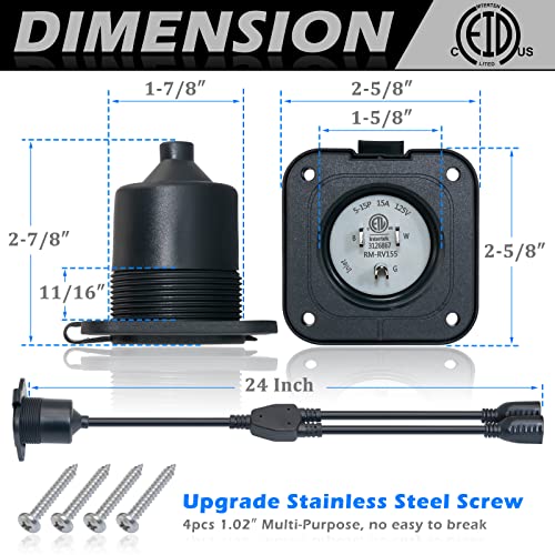 Snapklik.com : EilxMag 15 Amp 125V Flanged Inlet Power Inlet Port Plug ...