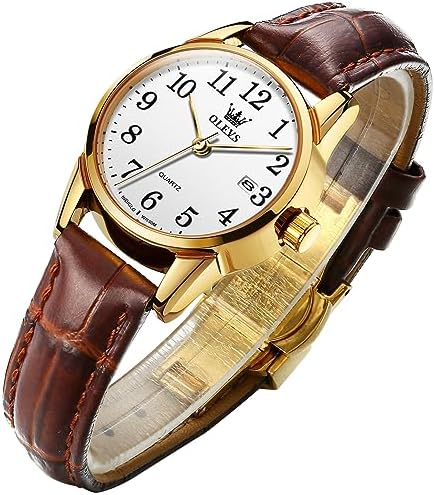 OLEVS Womens Leather Watches Silver Simple Easy Read Womens Watch ...