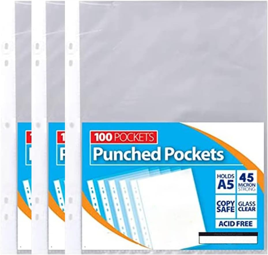 Tiger A5 clear punched poly pockets - pack of 100 quality sleeves ...