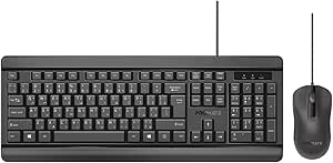 Promate Wired Keyboard and Mouse Combo, Ergonomic Slim Full-Size Quiet ...