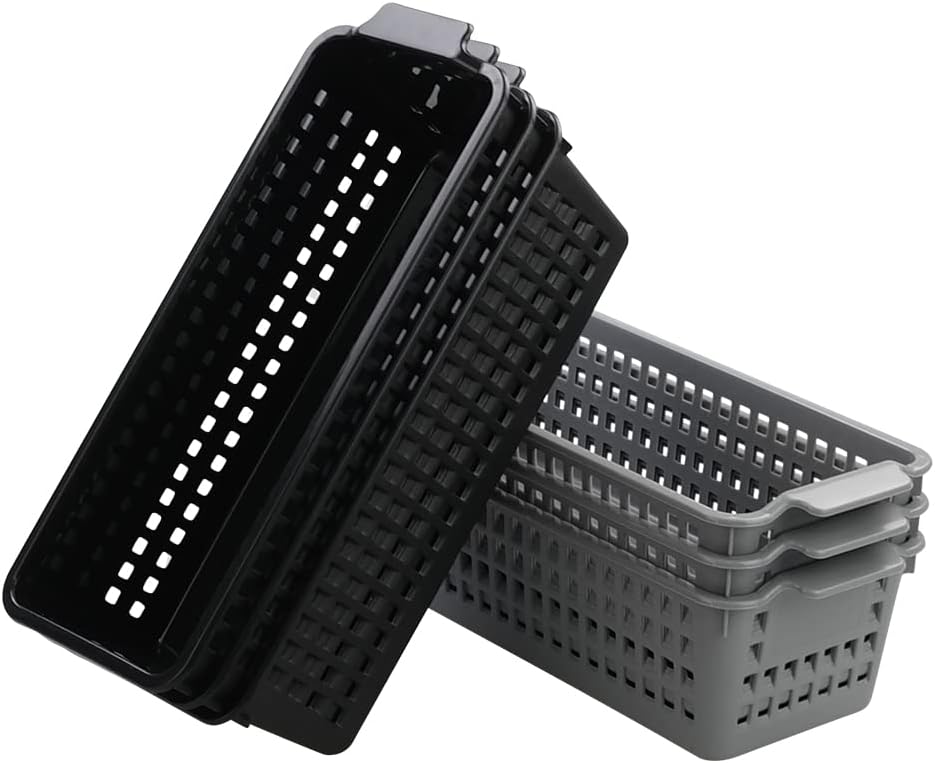 Amazon.com: Qqbine Plastic Small Rectangle Storage Basket, Black and ...