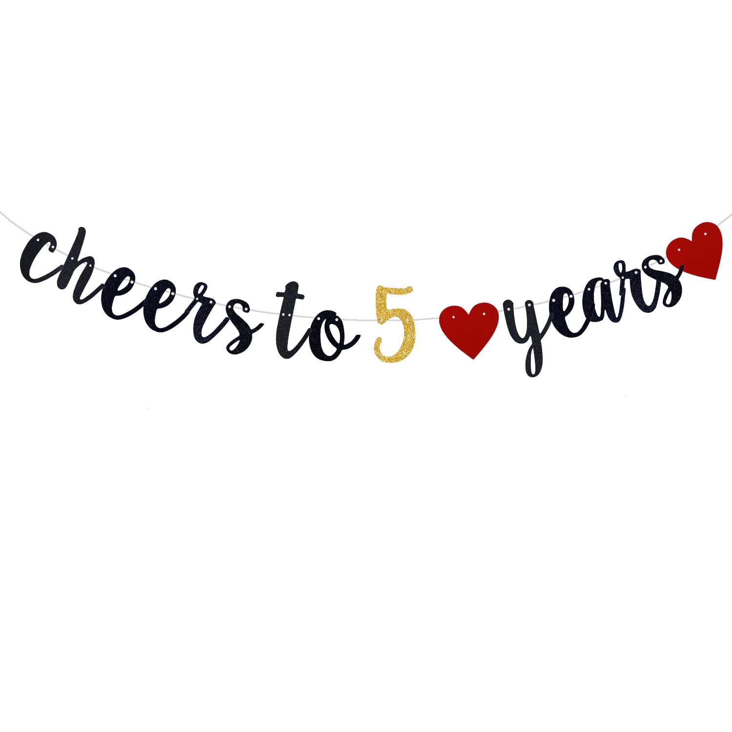 Amazon.com: Cheer to 5 Years Banner, Black Gliter Little Girls/Boys ...