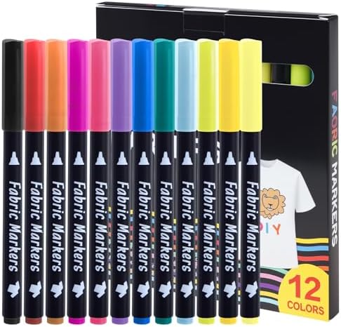 BLISSIQUEE Fabric Pens Permanent for Clothes 12Pcs, 12 Color Laundry ...