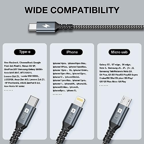 Câble de charge multiple USB C GIANAC 100 W [1.2M] Câble de chargement ...