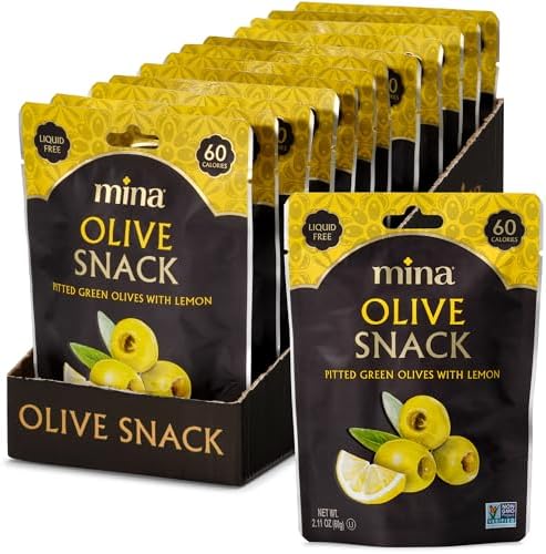 Amazon.com : Mina Olive Snack Packs, Pitted Green Olives with Lemon, 2 ...