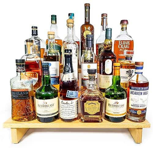Amazon.com: Solid Oak 3-Tier Liquor Shelf - Sturdy Wooden Bar Shelves ...