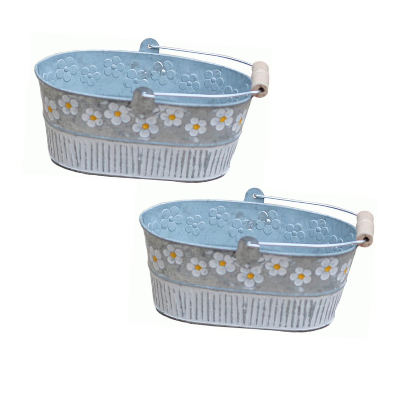 Amazon.com: Sosoport 2pcs Daisy Tin Flower Bucket French Decor Rustic ...