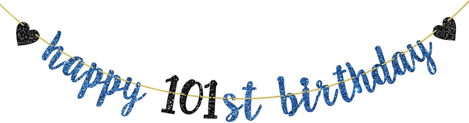 Amazon.com: Helewilk Navy Blue Glitter Happy 101st Birthday Banner, Men ...
