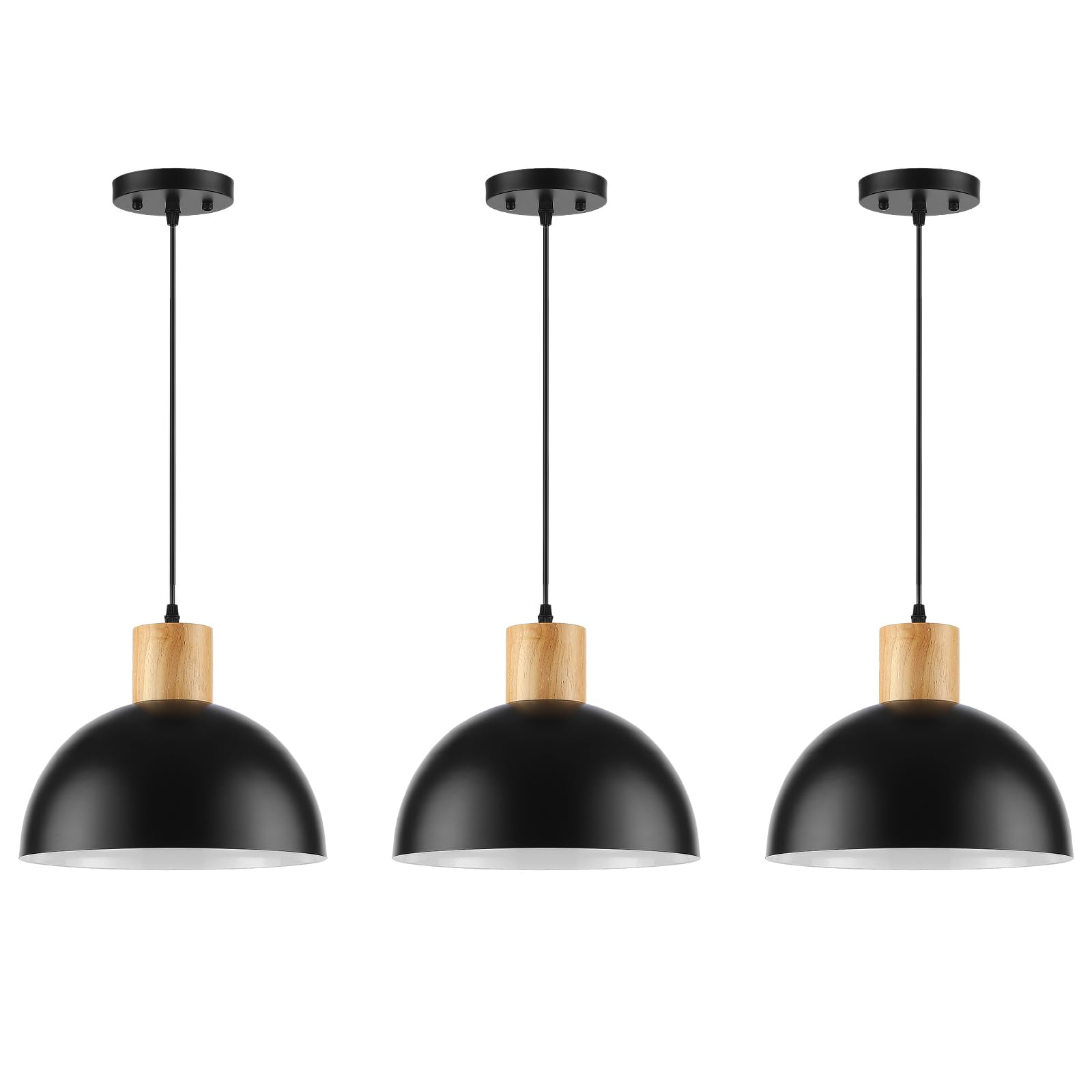 QianZhan Solid Wood Pendant Light 3 Pack, Modern Matte Black Pendant ...