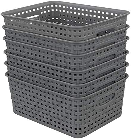 Rinboat Plastic Woven Storage Baskets for Kitchen Bathroom, Gray, 6 ...