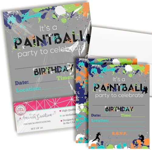 Amazon.com : FujLoy Paintball Birthday Party Invitations, Paintball ...