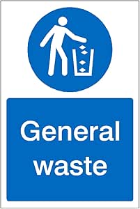 General Waste Sign - 3mm Rigid Plastic (300x200mm / A4 Size) : Amazon ...