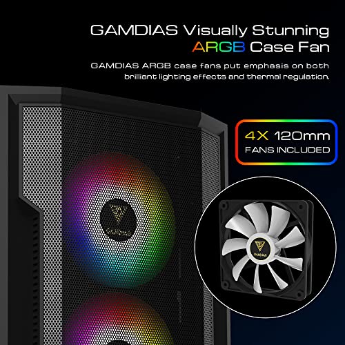 GAMDIAS ATX Mid Tower ARGB Gaming Computer PC Case, 4X 120mm Build-in ...