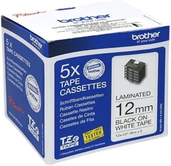 Brother TZe-231 Labelling Tape Cassettes, Black on White, Multi-Pack ...