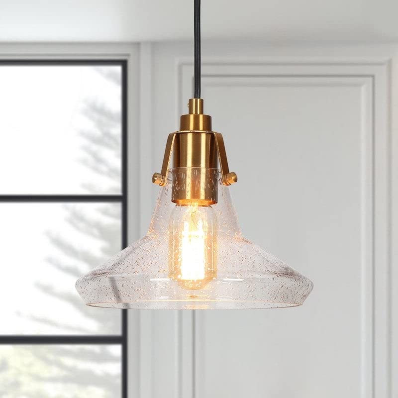 Modern 1-Light Black Gold Glass Light with Cone Shaped Seeded 8.5" Dia ...