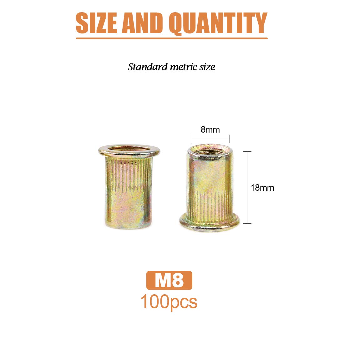 Snapklik.com : 100Pcs M8 Rivet Nuts Metric Zinc Plated Rivet Nut Carbon ...