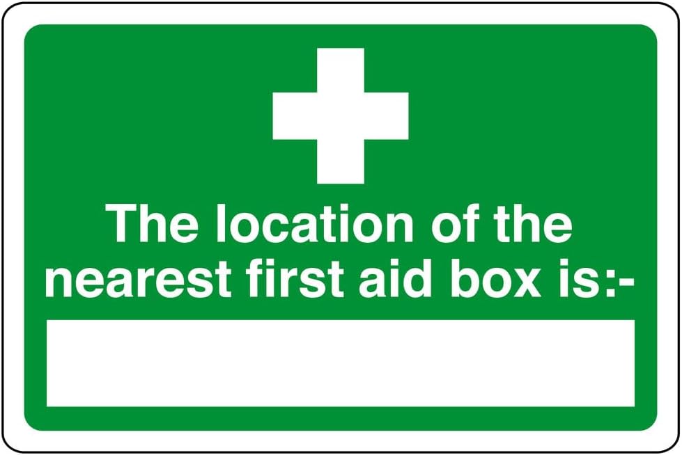 The location of the nearest first aid box is - safety sign - 1.2mm ...