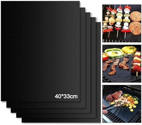 BBQ Grill Mat, Set of 5 Non-Stick Teflon Grill Mats, Gas Grill, 40 x 33 ...