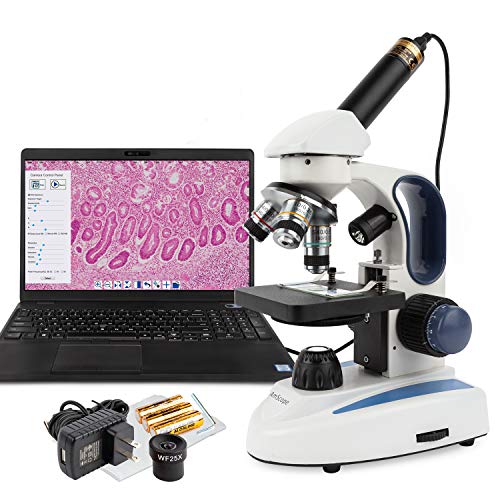 40X-1000X Cordless LED Top & Bottom Lights Compound Microscope + 2MP ...