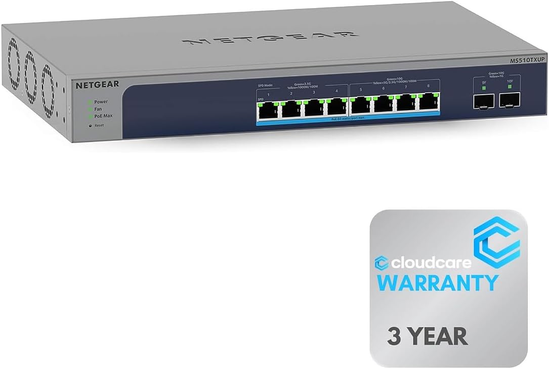Amazon.com: NETGEAR MS510TXUP 8-Port Smart 𝐒𝐰𝐢𝐭𝐜𝐡 | L3 Lite | PoE++ ...