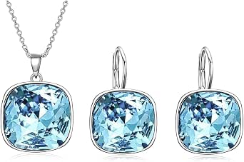 Amazon.com: AOBOCO Sterling Silver Cushion Cut Square Crystal Earrings ...