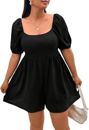 Amazon.com: DCYWBD Beach Vacation Romper Plus Size Square Neck Puff ...