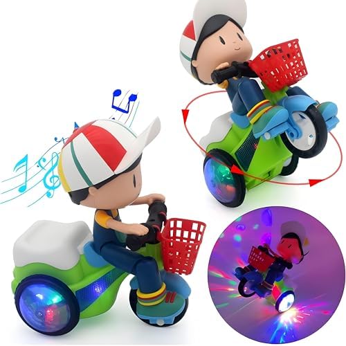 CASWAA Stunt Tricycle Bump and Go Musical Toy with 4D Lights, Dancing ...