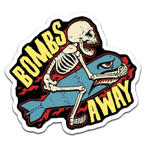 Amazon.com: 4" Bomber Nose Art Skeleton Sticker Bomb's Away Skeleton ...