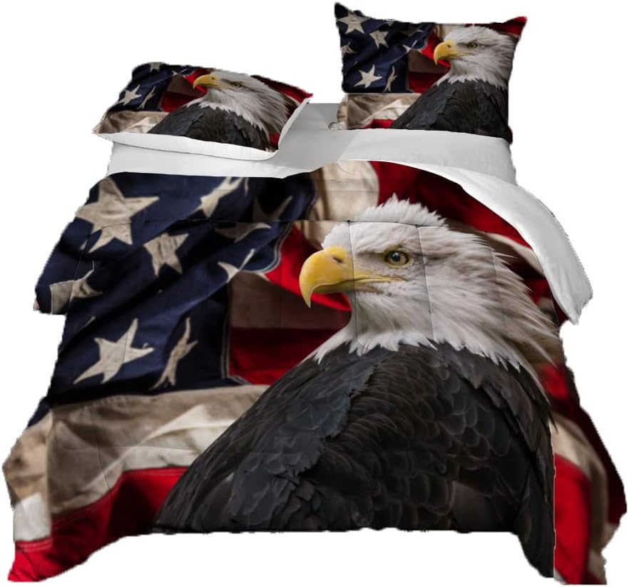 Amazon.com: American Flag Comforter Sets Queen Size Bald Eagle Soft ...