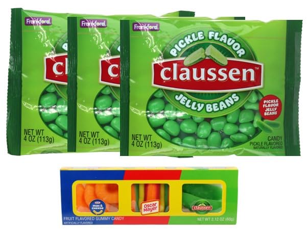 Amazon.com : Claussen Pickle Jelly Beans,3 Pack + Kraft Gummy Candy ...