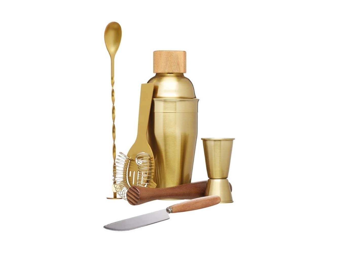 BarCraft Premium 6-Piece Cocktail Making Kit | Brass Finish Bar Tools ...