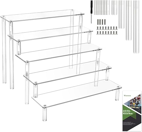 Worown Acrylic Riser Shelf, 5-Tier Clear Display Stand, Clear Display ...