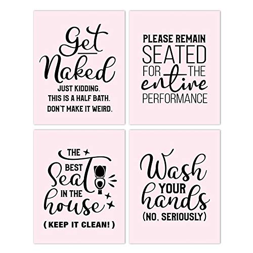 Amazon.com: Pink Comical Bathroom Wall Decor Set of 4 (8x10) - UNFRAMED ...