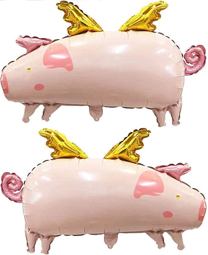 2 Pack Pink Fly Pig Birthday Balloons Large Helium Foil Balloon Farm ...