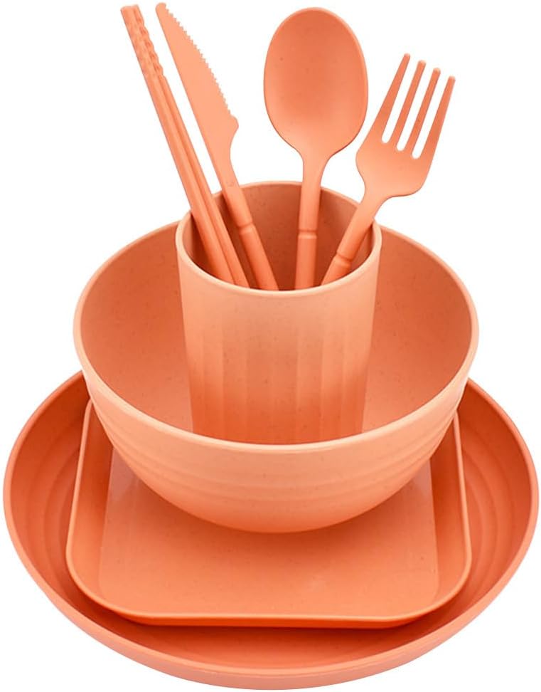 Amazon.com: Luxshiny Wheat Straw Dinnerware Sets, 8 Pcs Unbreakable ...